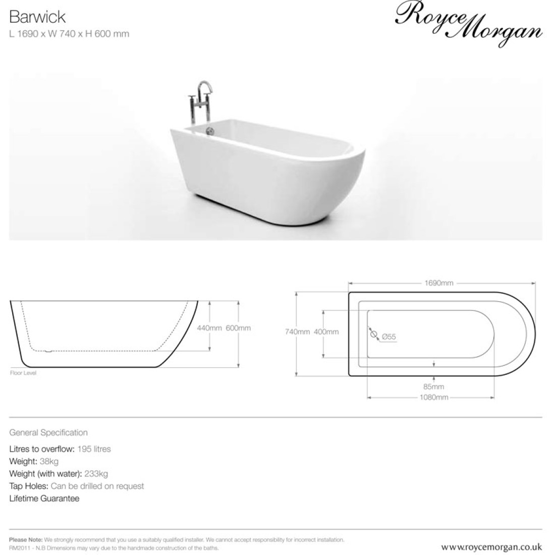 Royce Morgan Barwick 1690 Freestanding Bath
