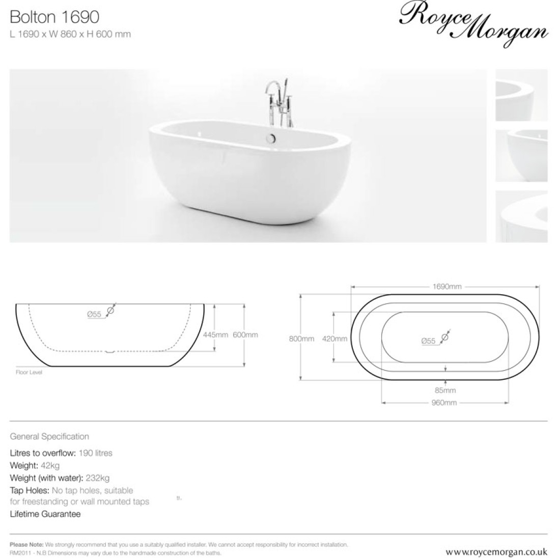 Royce Morgan Bolton 1690 Freestanding Bath