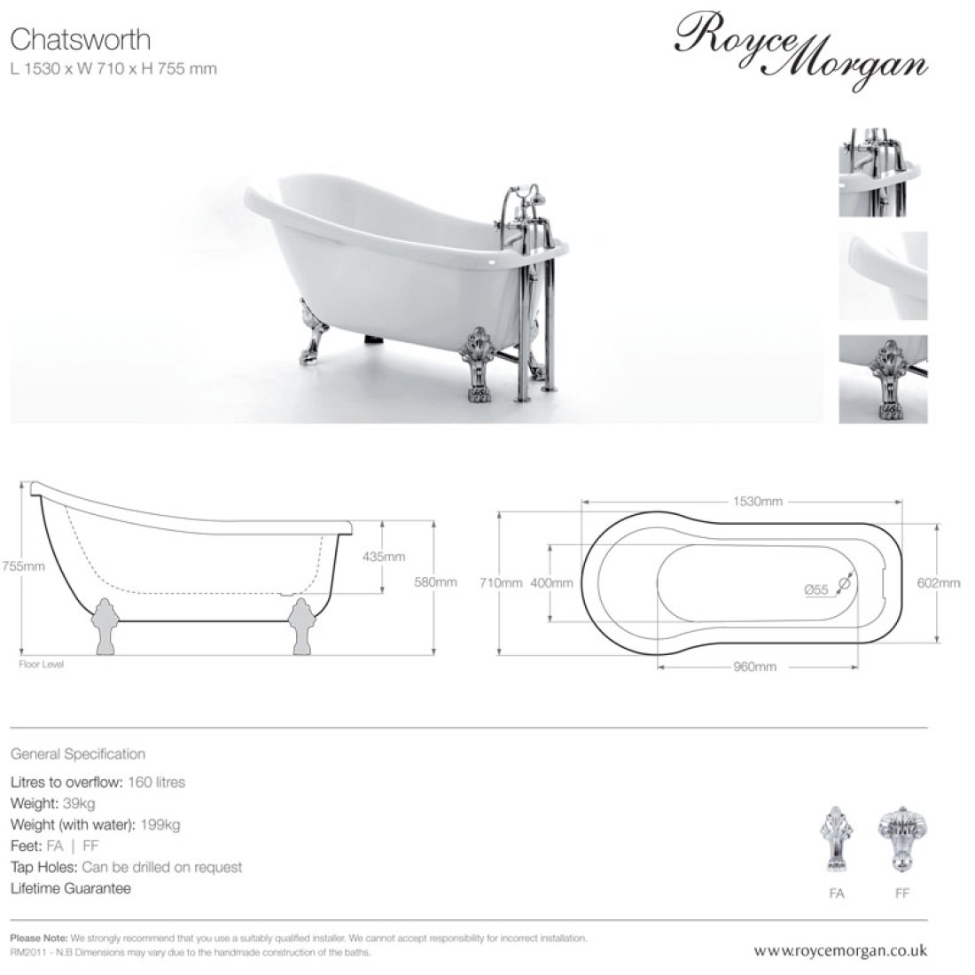 Royce Morgan Chatsworth 1530 Freestanding Bath
